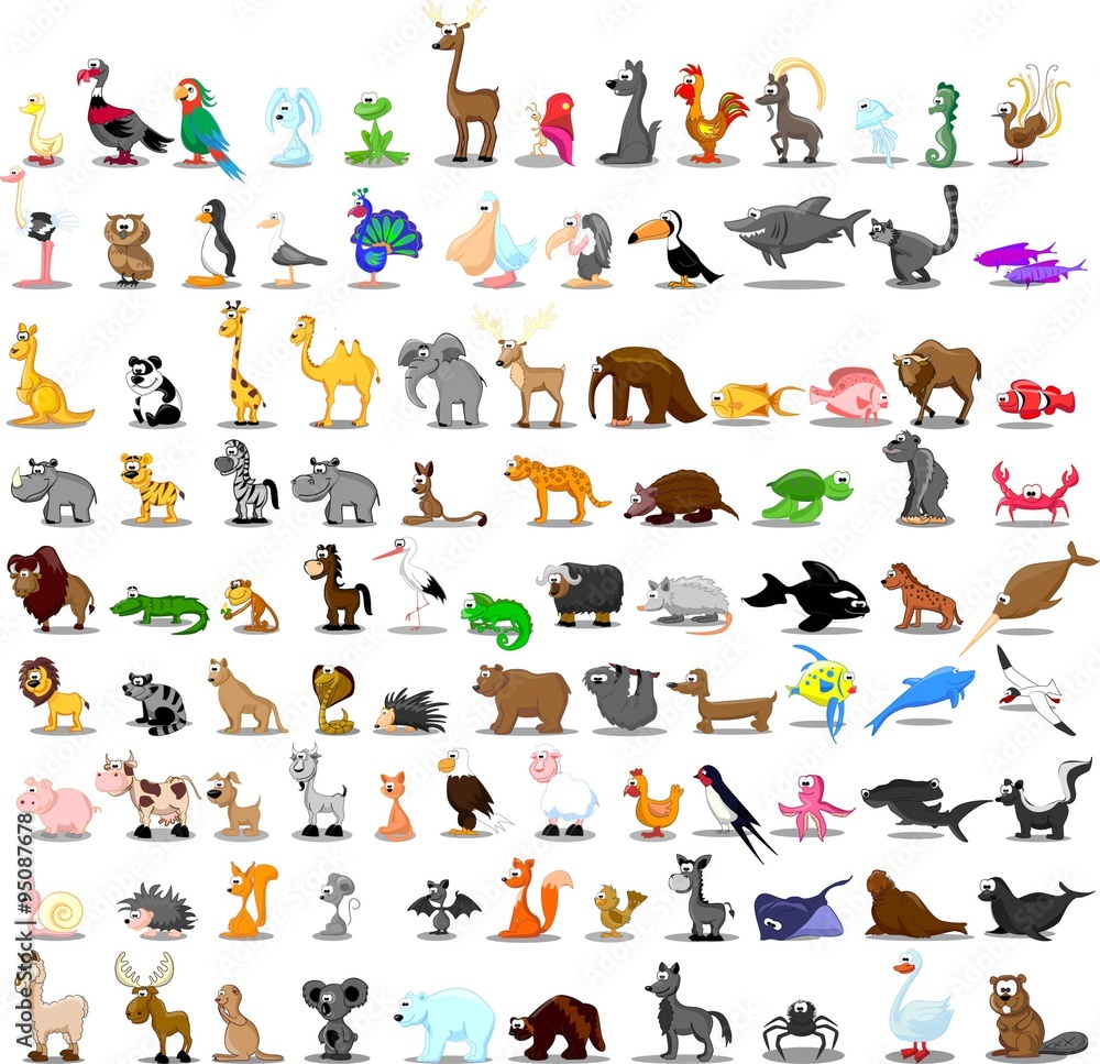 Set of 100 cute cartoon animals Stock-Foto | Adobe Stock