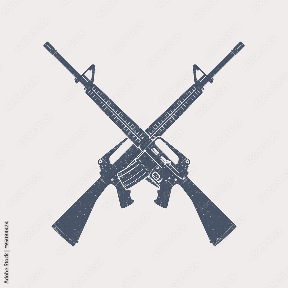 crossed 5.56 mm assault rifles, automatic firearm, guns, vector ...
