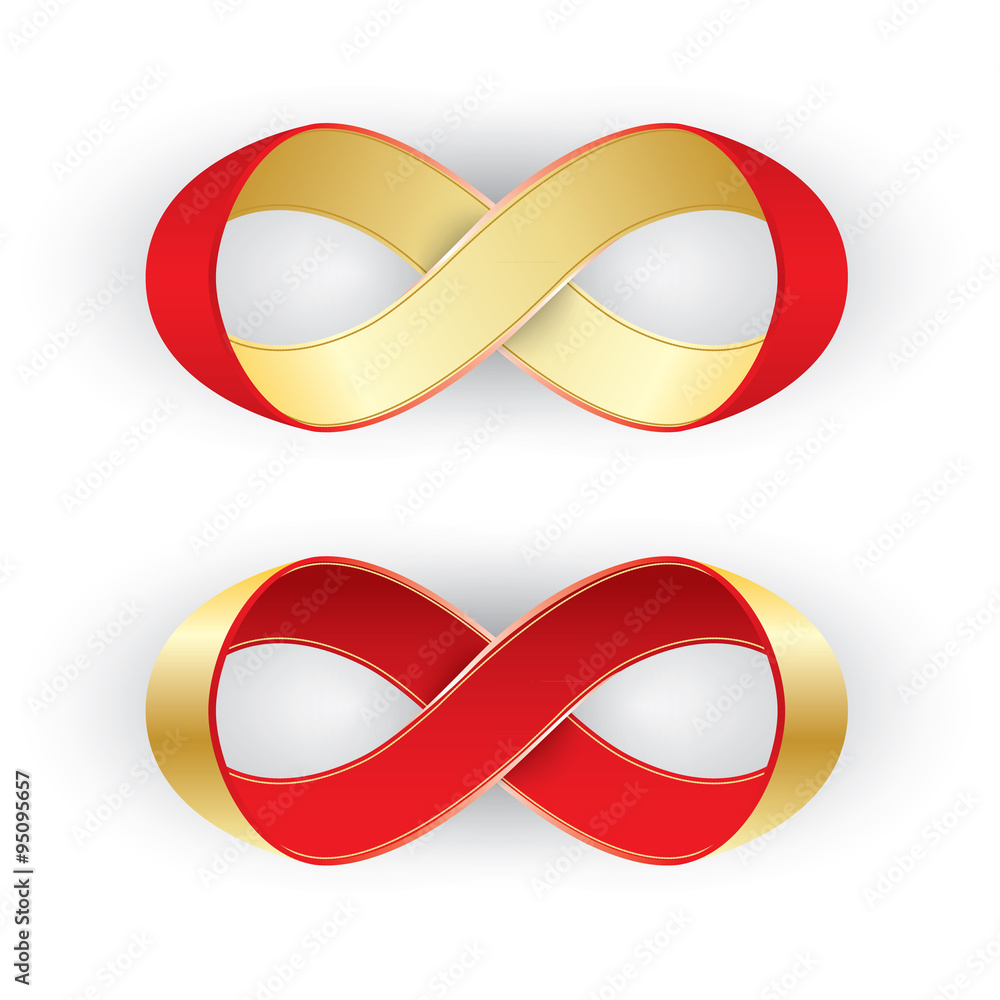 Vecteur Stock Photorealistic red and gold ribbon in shape limitless ...