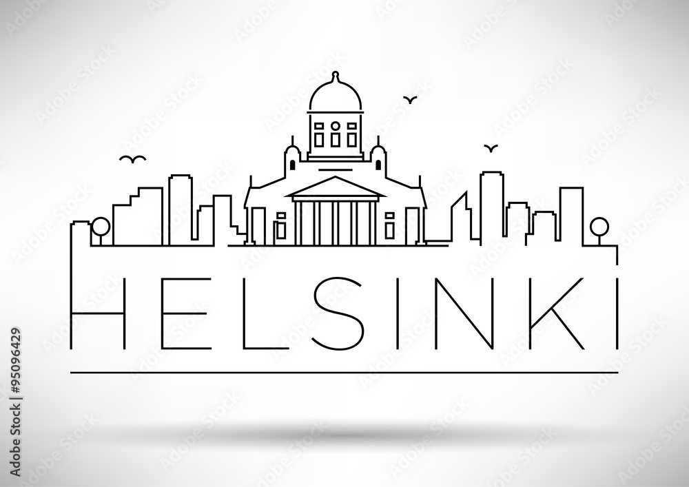 Linear Helsinki City Silhouette with Typographic Design Stock Vector ...