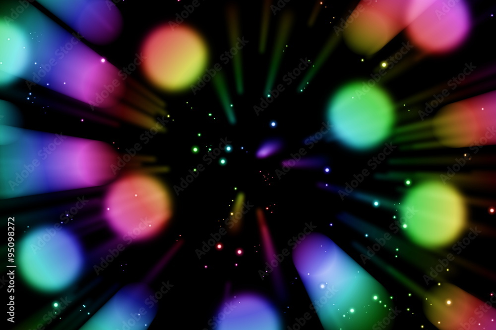 Colorful rainbow background with bokeh in motion zoom blur style and ...