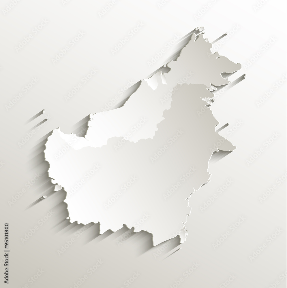 Borneo map card paper 3D natural vector - Malaysia Indonesia Brunei ...