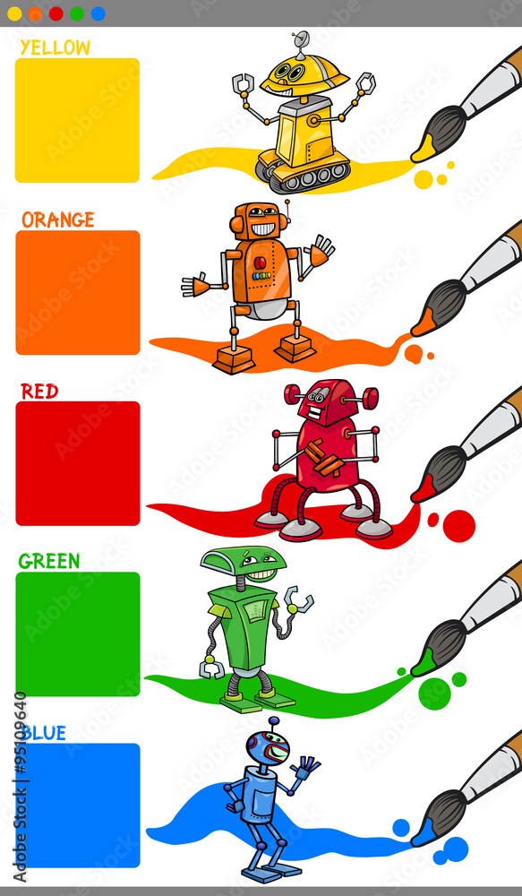 primary colors with cartoon robots Stock Vector | Adobe Stock