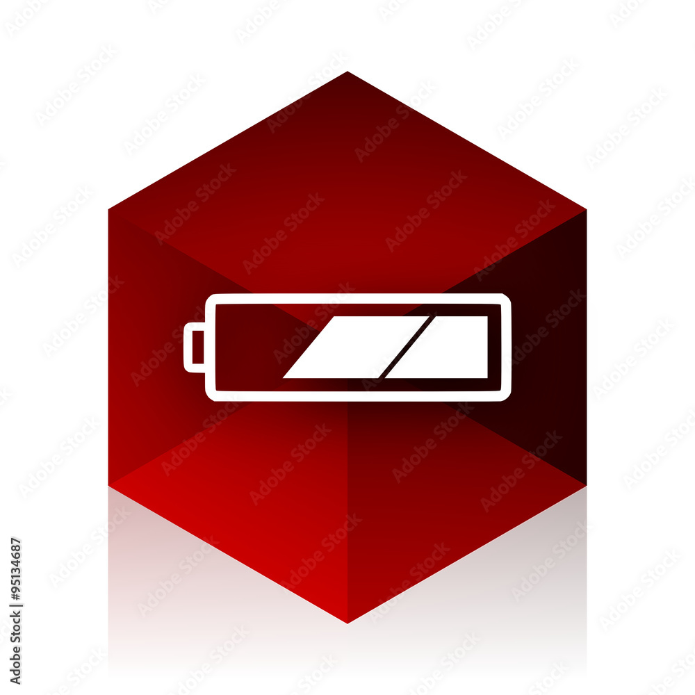 battery red cube 3d modern design icon on white background Stock ...