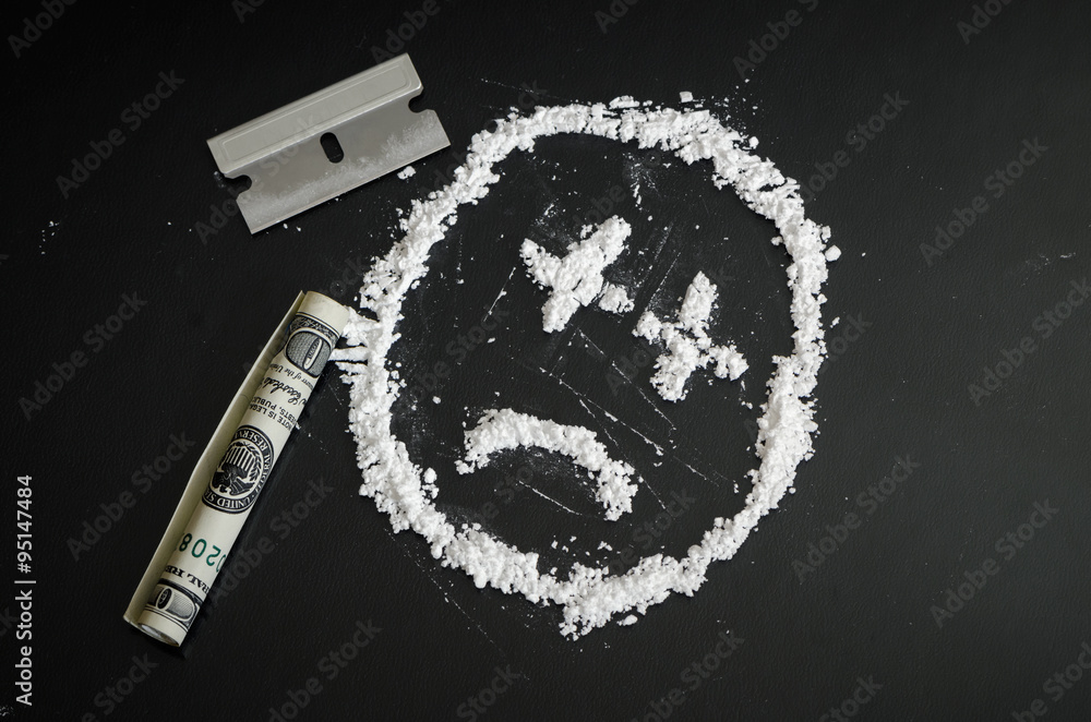 Narcotic Recreational Drugs - Sad Face in White Powder Symbolic of ...