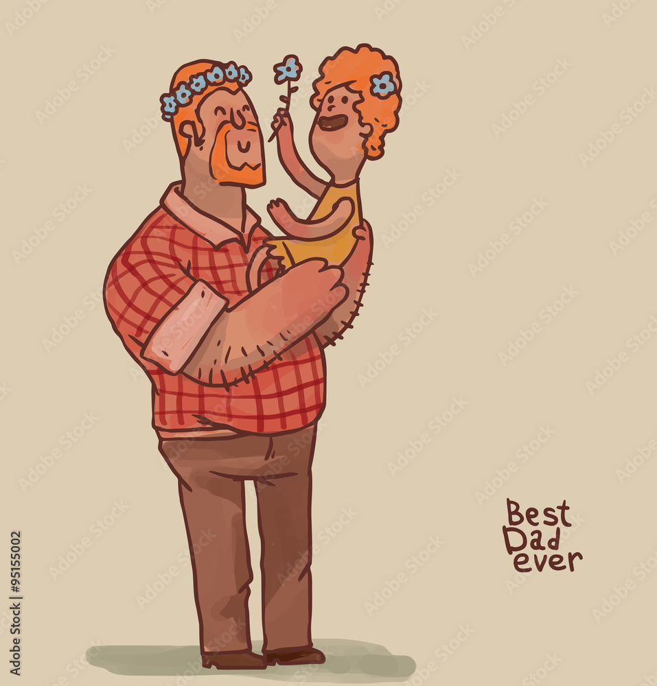 Vector cartoon image of a man with ginger hair and a beard - dad ...