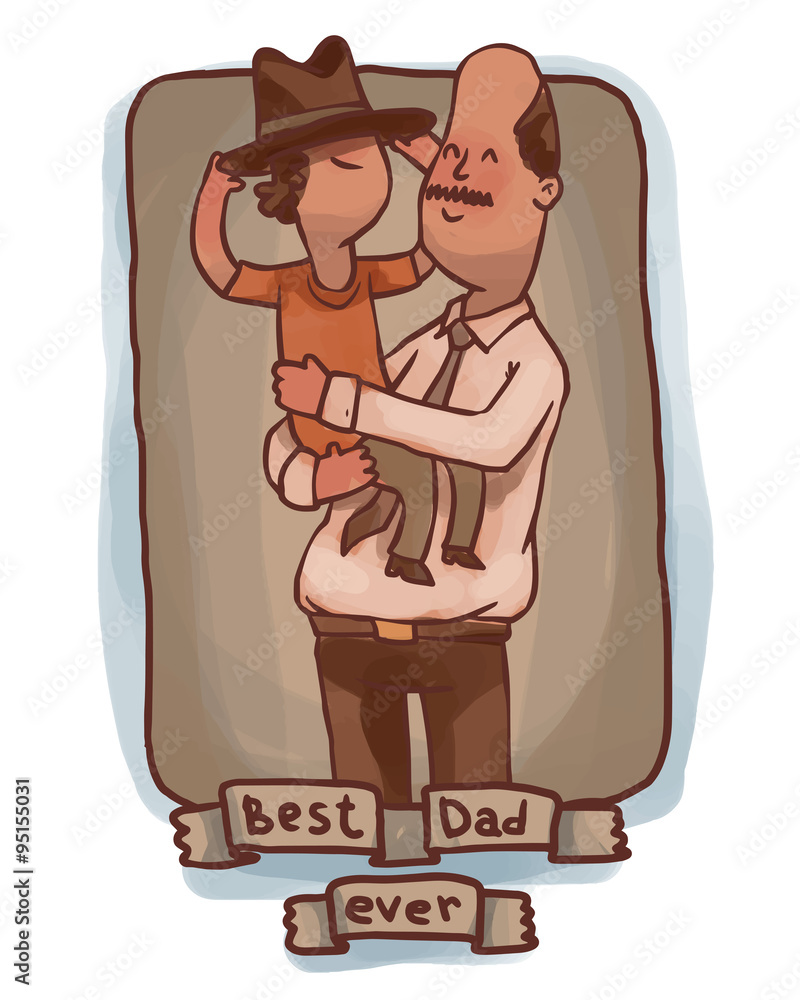Vector brown frame with cartoon image of a bald man with a brown ...