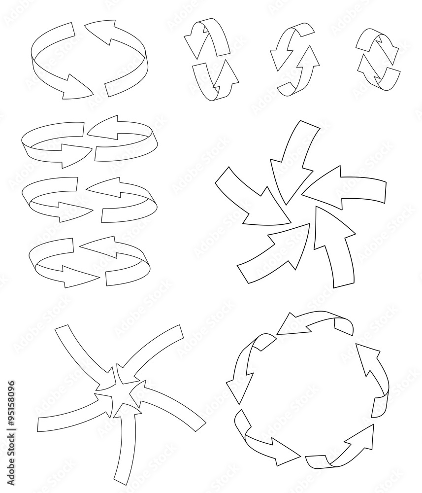 Arrow symbol cycle outline, curved icon business concept set . Vector ...