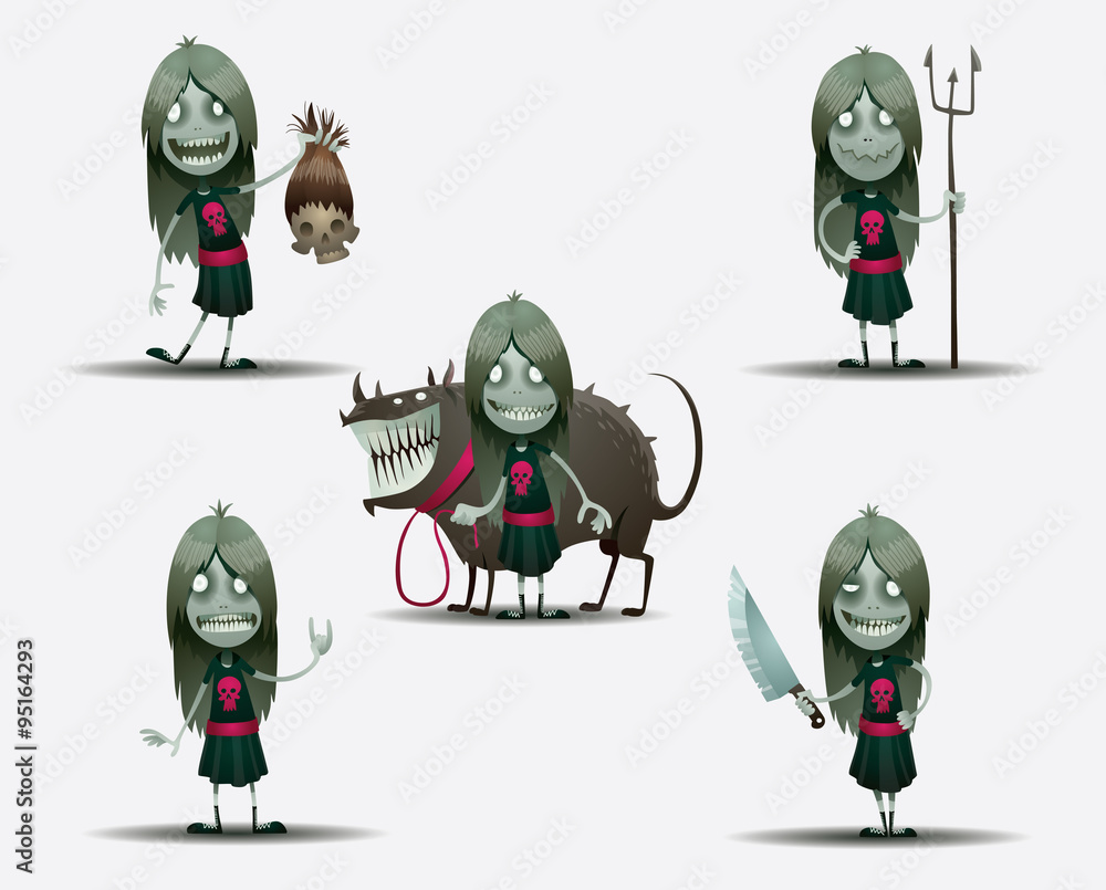 Cartoon image of a scary girl with black hair wearing a black dress ...