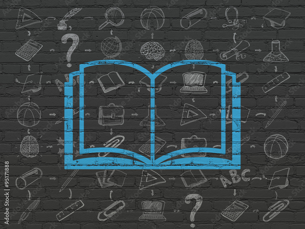 Learning concept: Book on wall background Stock Illustration | Adobe Stock