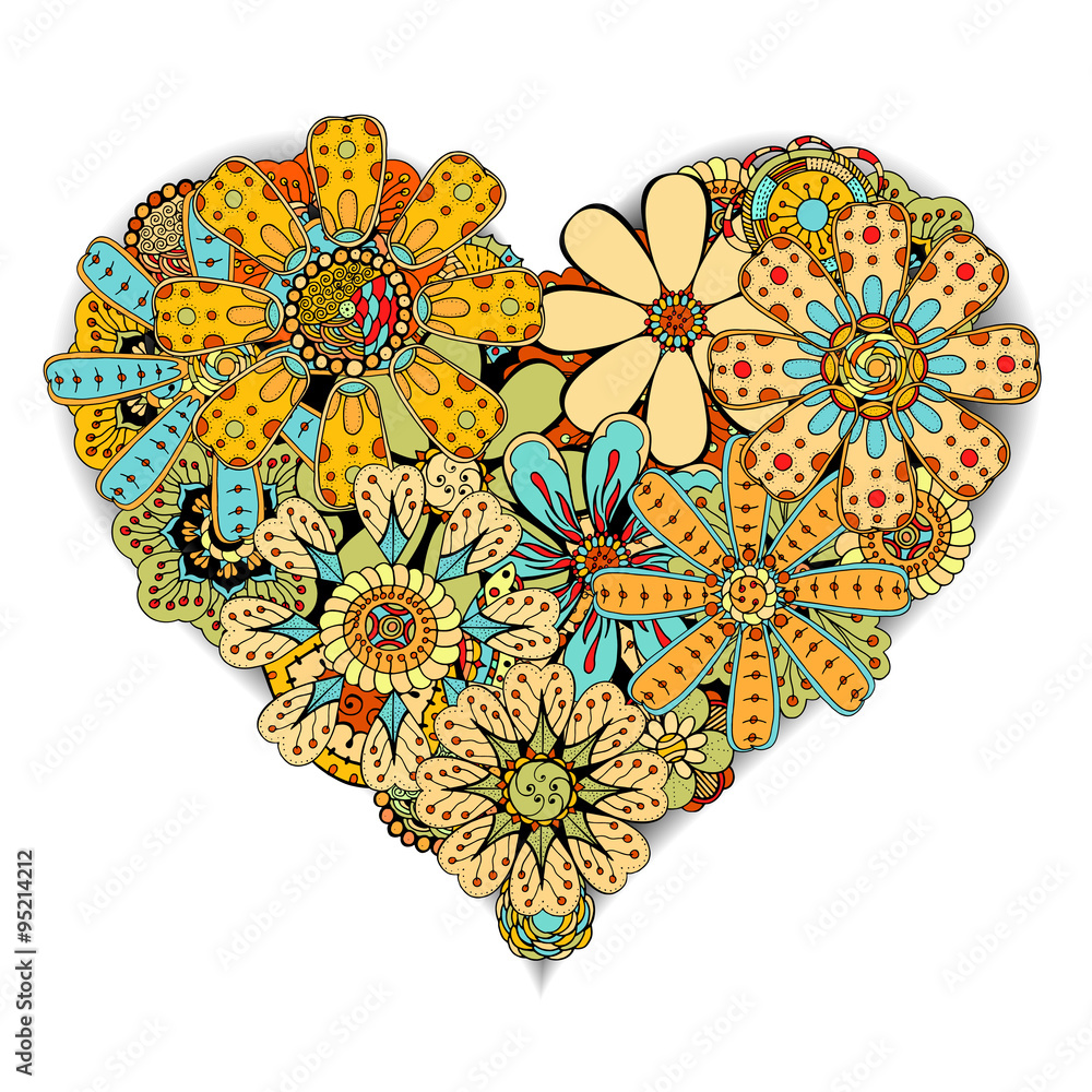 Hand drawn Heart of flower Stock Vector | Adobe Stock