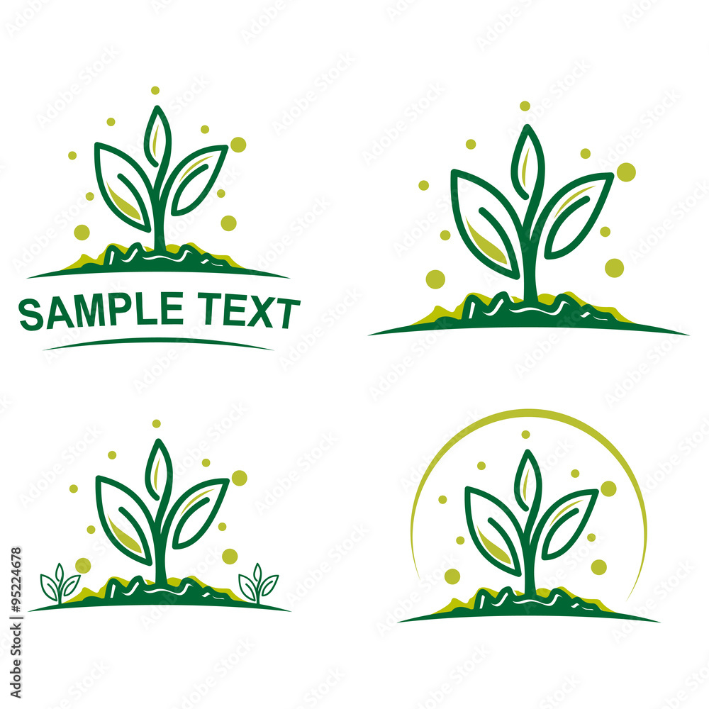 Plant Grow on Fertile Soil Logo Template Set Stock Vector | Adobe Stock