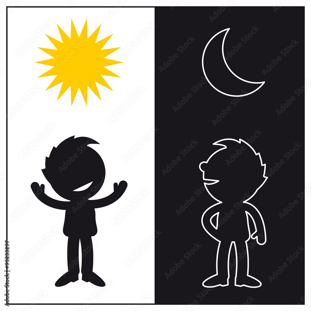 Short People day & night Stock Illustration | Adobe Stock