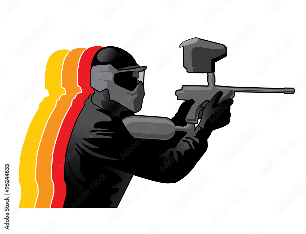 Paintball player in black uniform Stock Vector | Adobe Stock