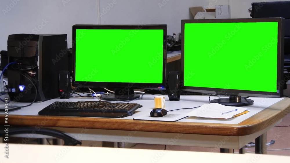 Computer station green screen office - 1080p. Computer station office ...