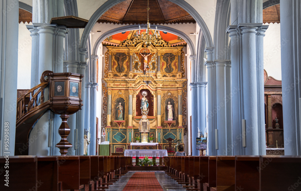 Interior of the church in Valverde at the Canary Island El Hierro Stock ...