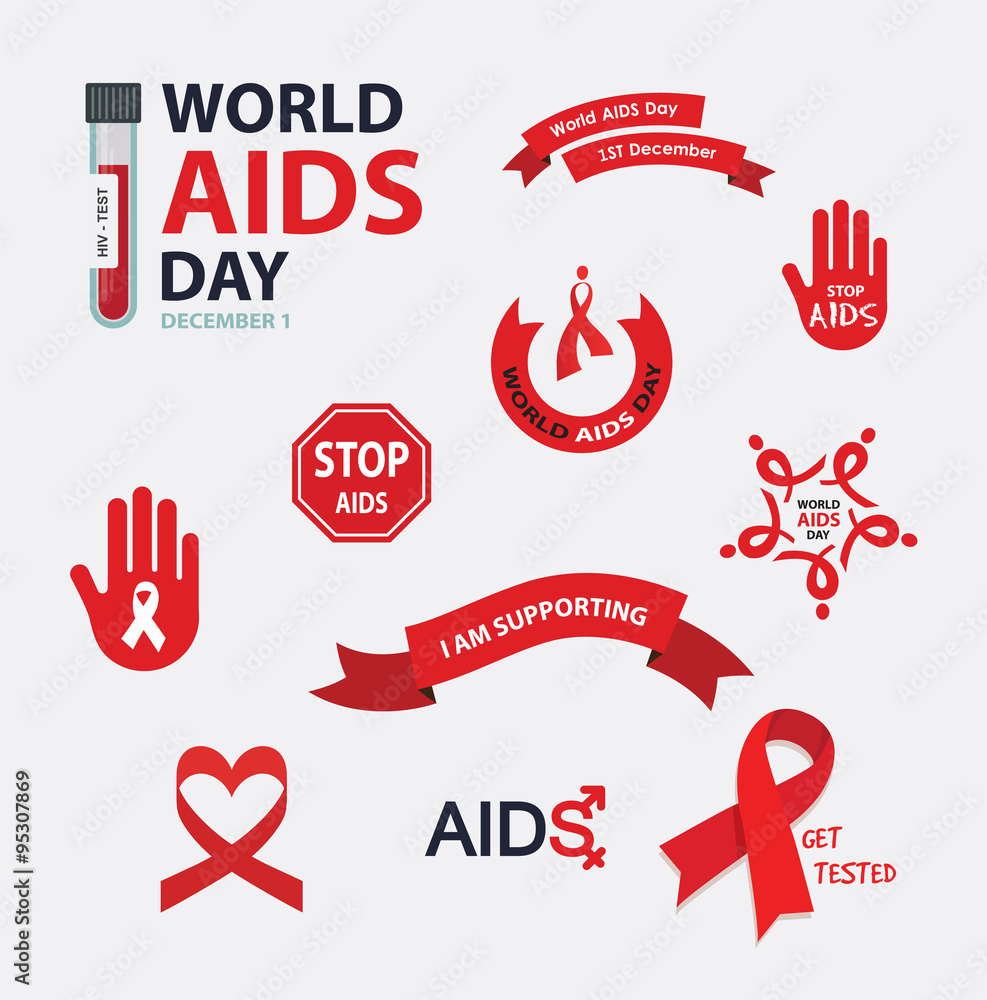 AIDS , vector badges collection. Vector set. Stop AIDS signs set. AIDS ...
