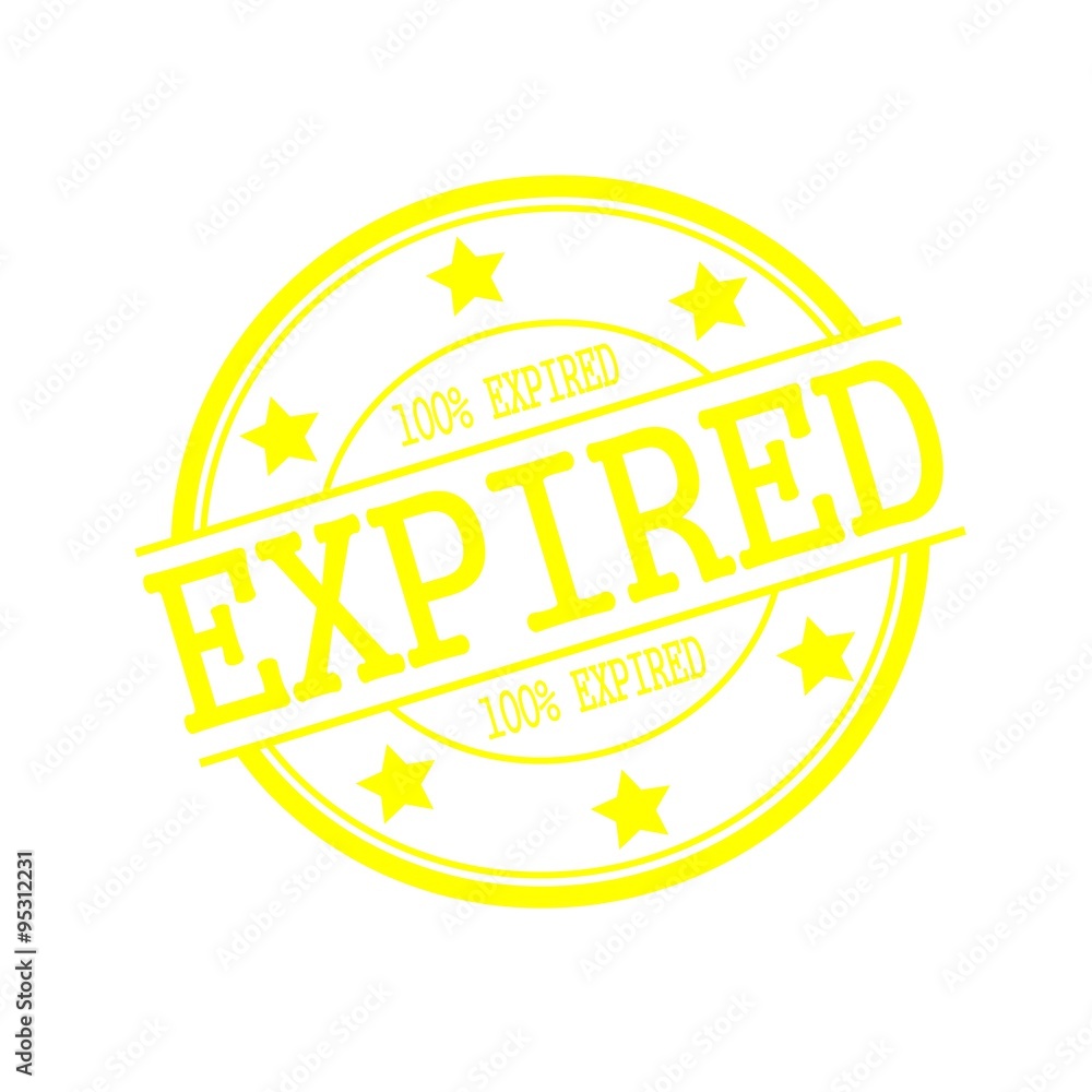 expired yellow stamp text on yellow circle on a white background and ...