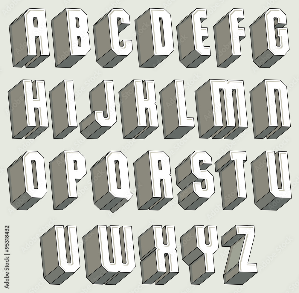 3d font, geometric dimensional letters set. Stock Vector | Adobe Stock