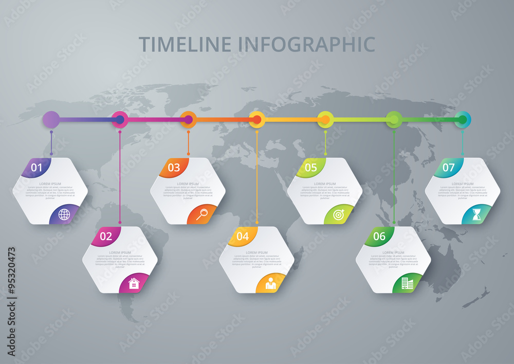 Vector illustration infographics timeline of the hexagons Stock Vector ...