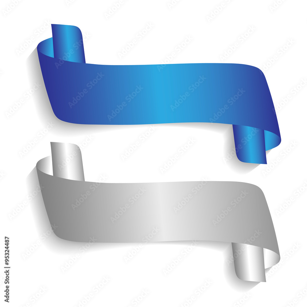 Blank or pure banner realistic 3d blue and gray detailed curved paper ...