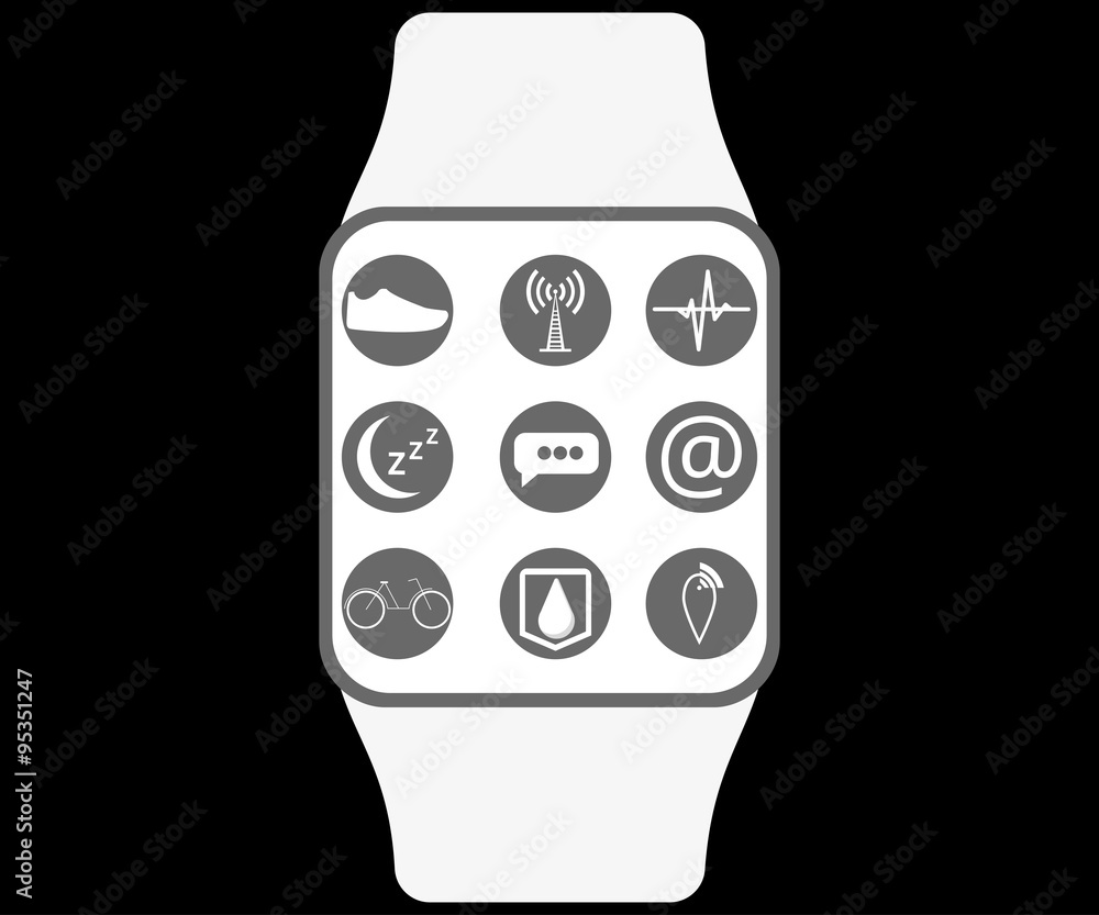Smart watch. Application icons and function of smart hours. Fitness ...