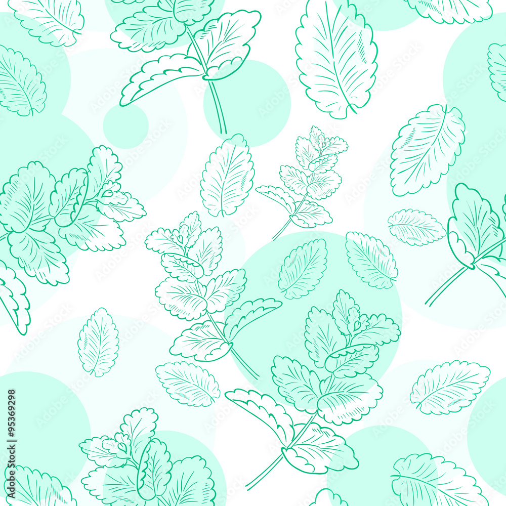 vector seamless pattern with mint and its leaf Stock Vector | Adobe Stock