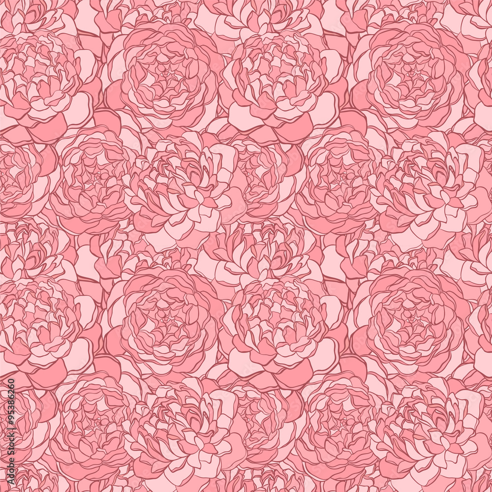 Beautiful seamless background with pink flowers. Hand-drawn contour ...