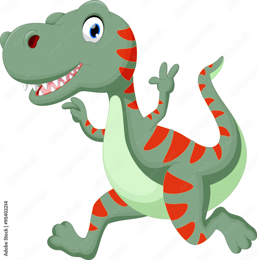 Cute dinosaur cartoon running Stock Vector | Adobe Stock