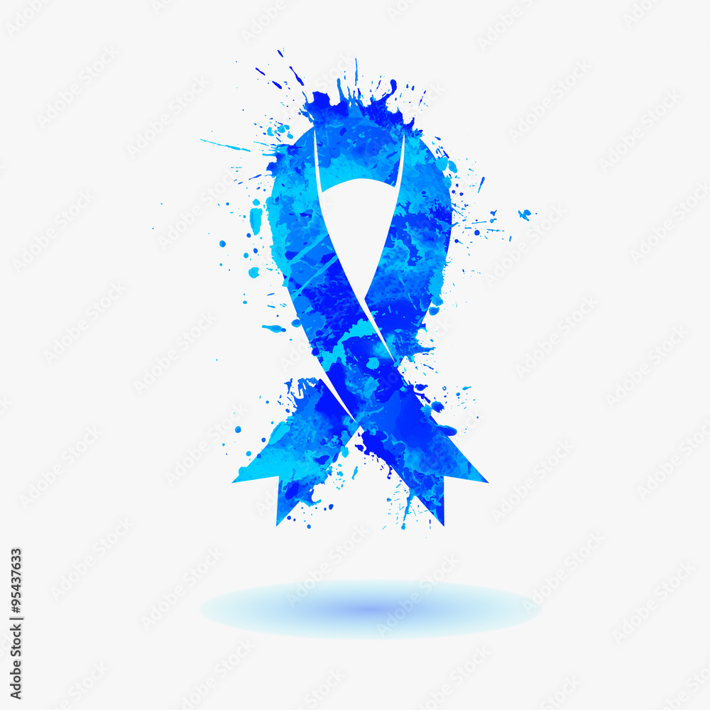 blue ribbon - prostate cancer awareness symbol. Splash paint Stock ...