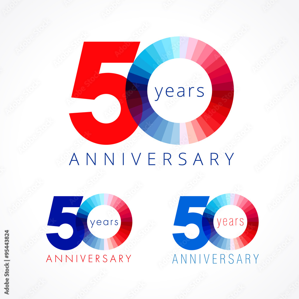 50 anniversary red and blue logo. The colorful template icon of 50th ...