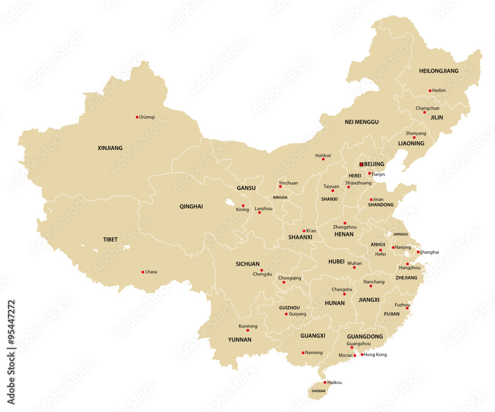 Administrative divisions of China map Stock Vector | Adobe Stock