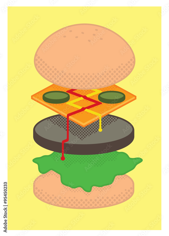 Burger Construction A burger in an exploded view to show its layers ...
