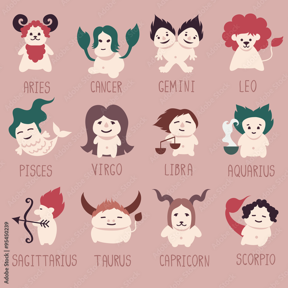 set of cartoon signs of the zodiac. vector illustration Stock ...