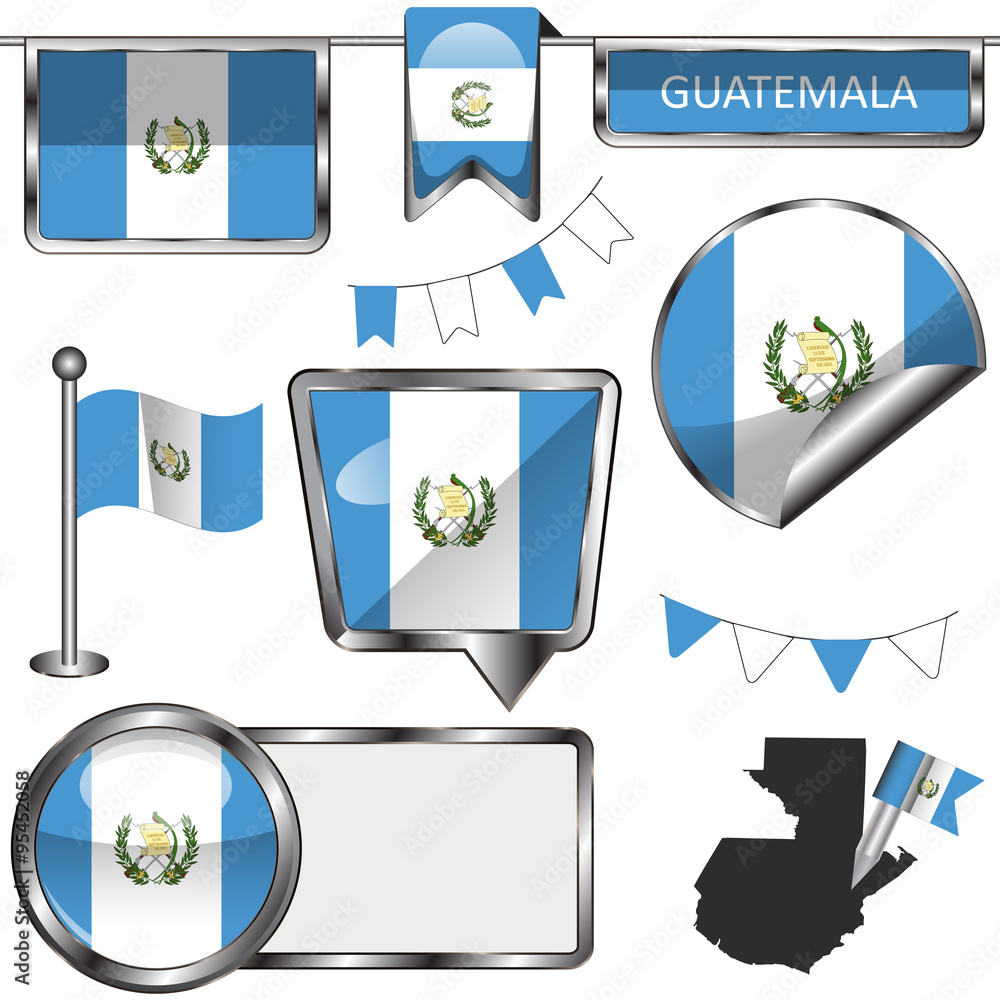 Glossy icons with flag of Guatemala Stock Vector | Adobe Stock