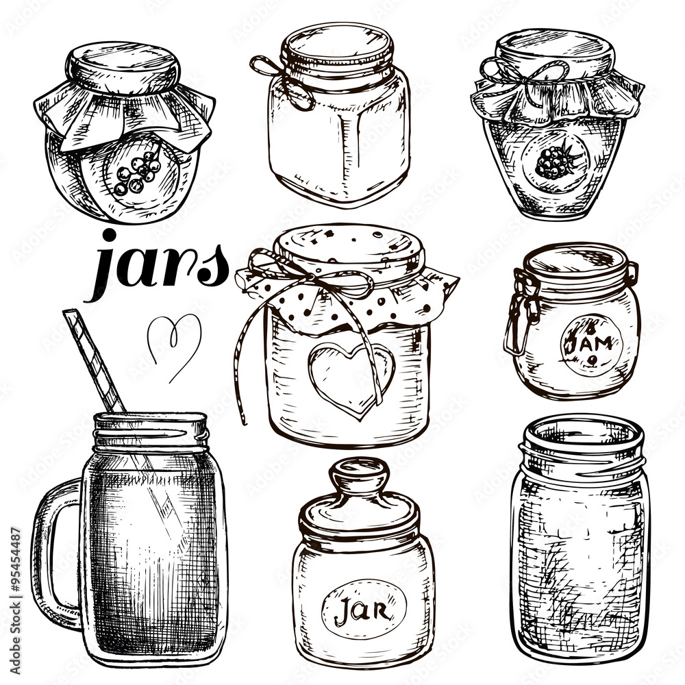 hand drawn jars set collection Stock Vector | Adobe Stock