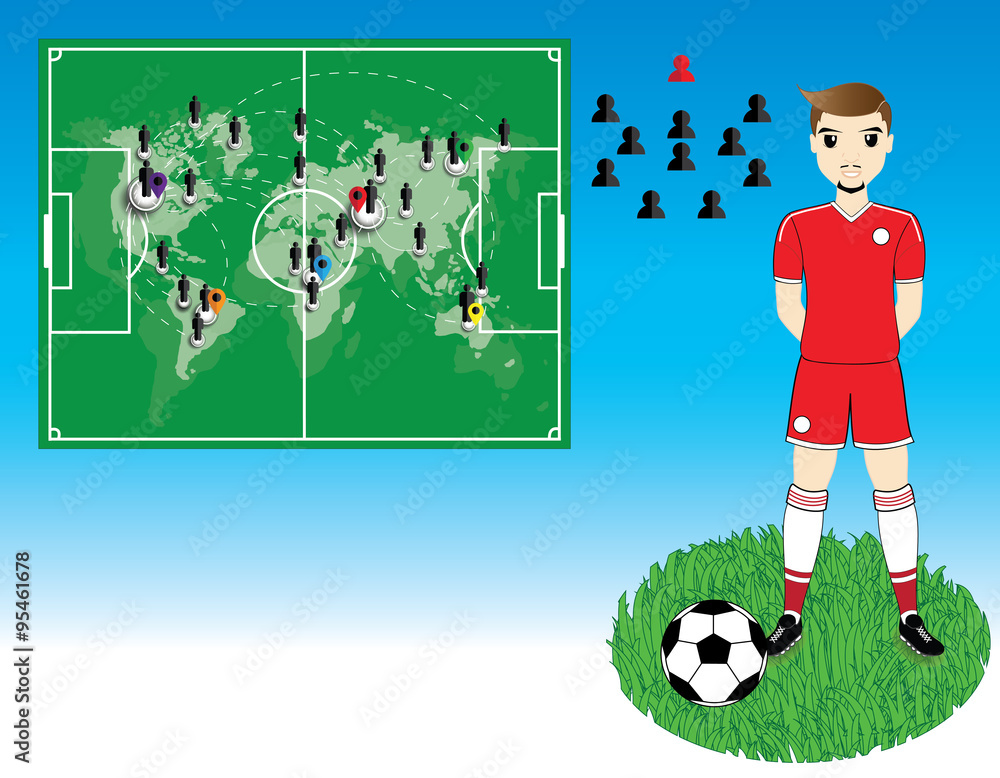 Soccer player with world map Stock Vector | Adobe Stock
