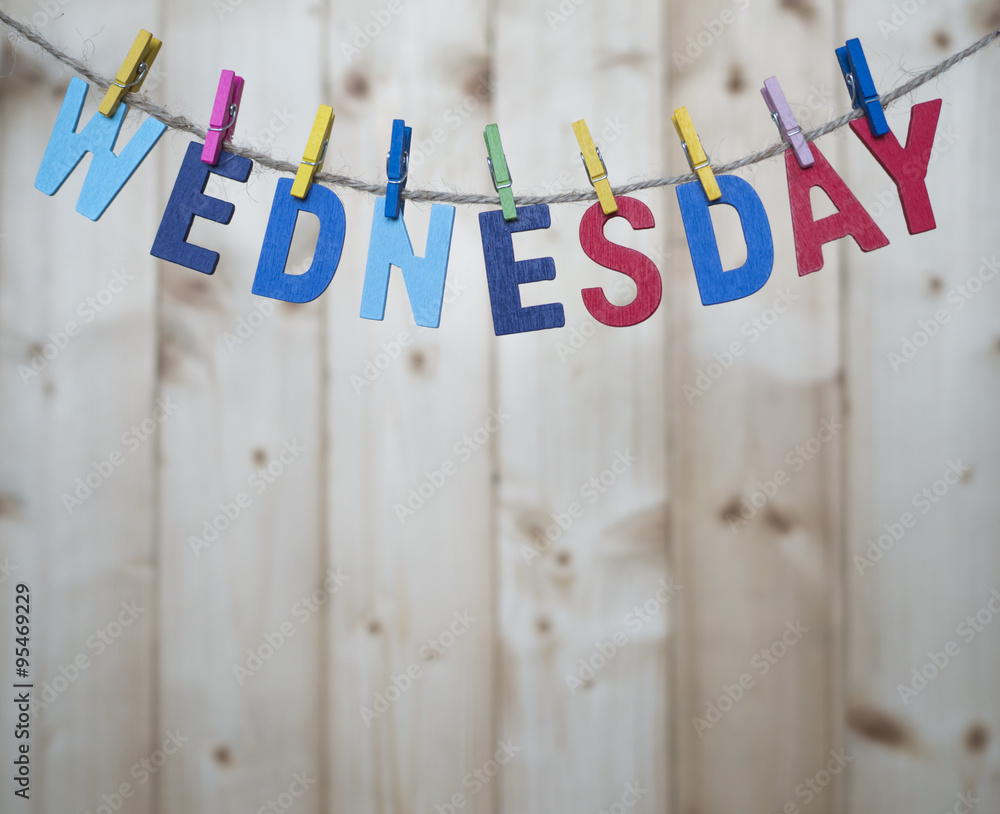 Weekdays 4 - Wednesday word by wooden letters hang with rope on wood ...