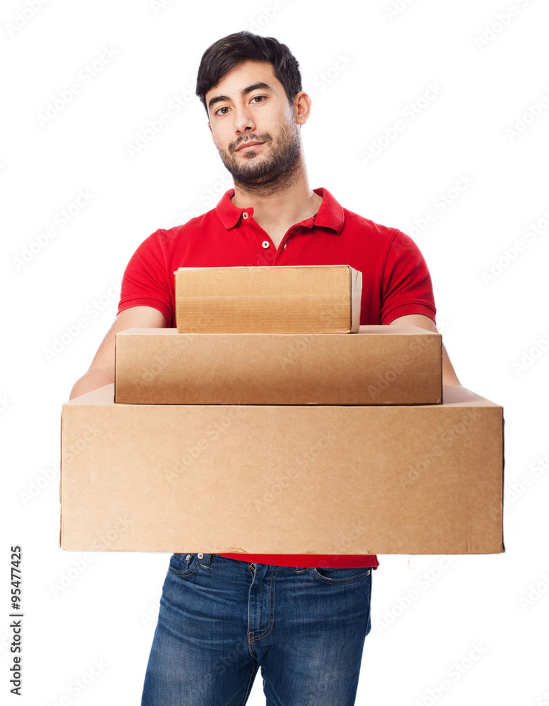 chinese man holding boxes Stock Photo | Adobe Stock