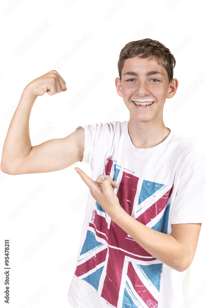Teenage Boy With Milk Moustache Stock Photo | Adobe Stock