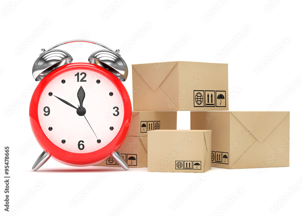 Package and alarm clock, delivery concept Stock Illustration | Adobe Stock