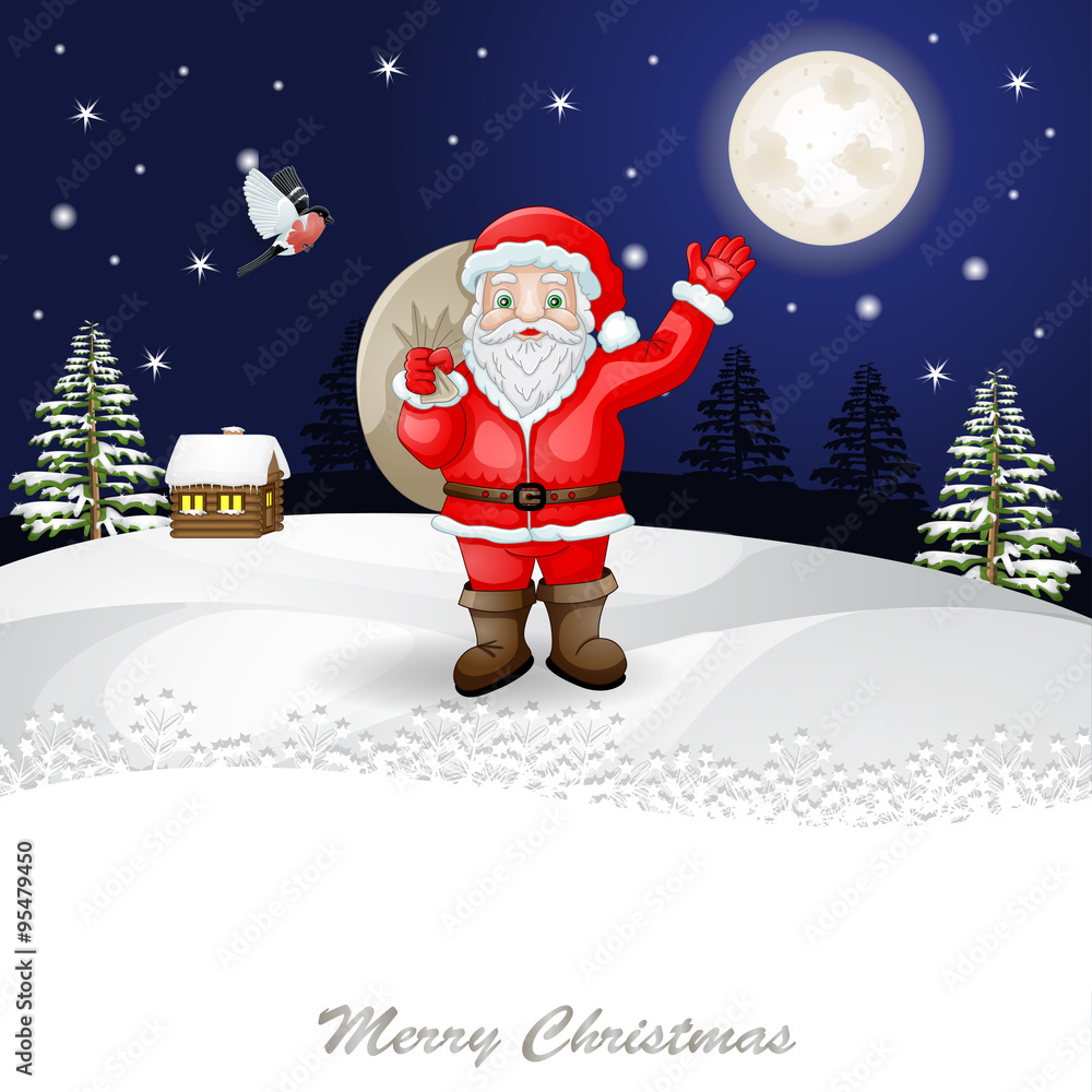 Santa Claus in Christmas snow scene. Stock Vector | Adobe Stock