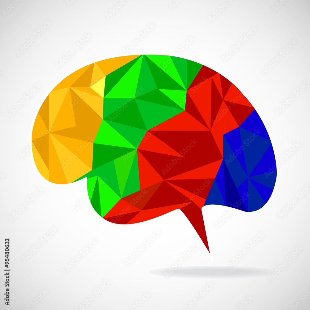 Abstract geometric human brain from colorful triangles, isolated on ...
