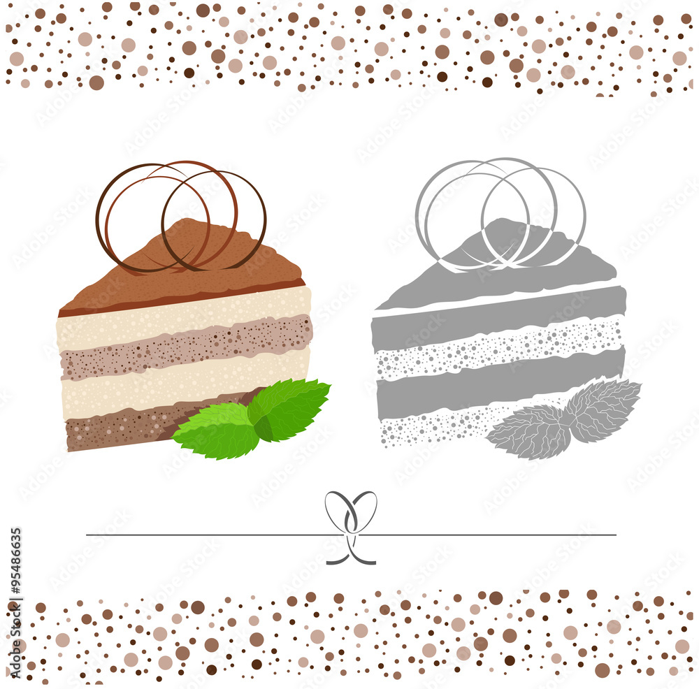 Cake. A piece of cake. Vector color and black & white image. Stock ...