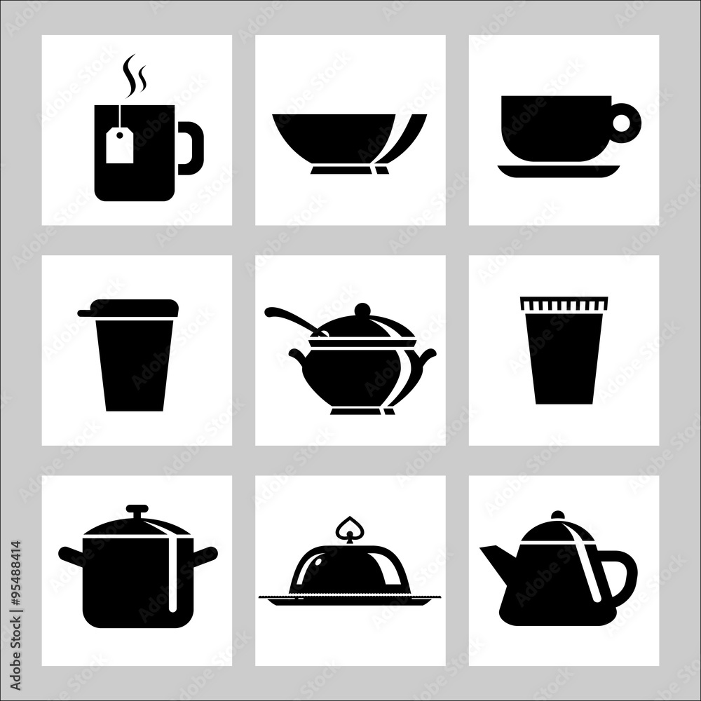 Dishes, set. Vector pictograms. Stock Vector | Adobe Stock