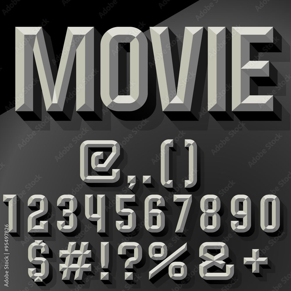 Vector 3D set of condense beveled numbers and symbols with shadow ...