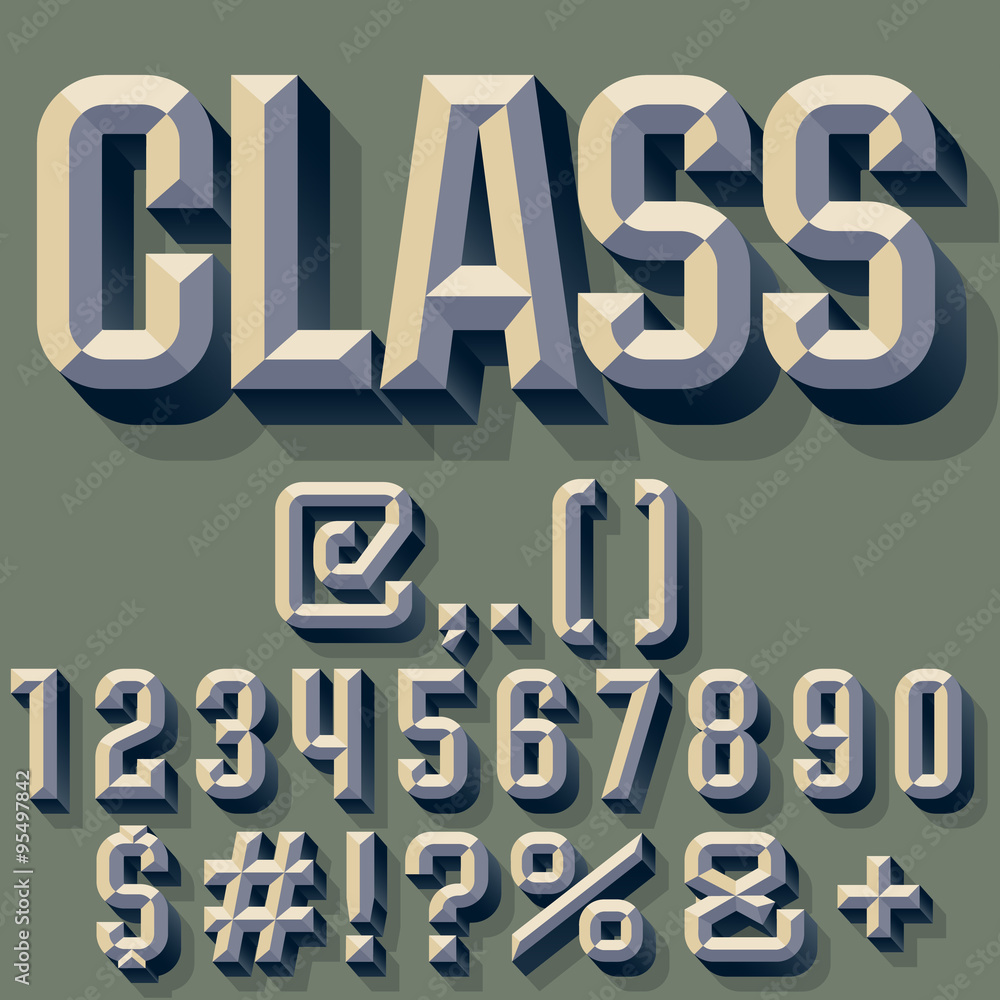 Vector illustration of old school beveled alphabet. Simple colored ...