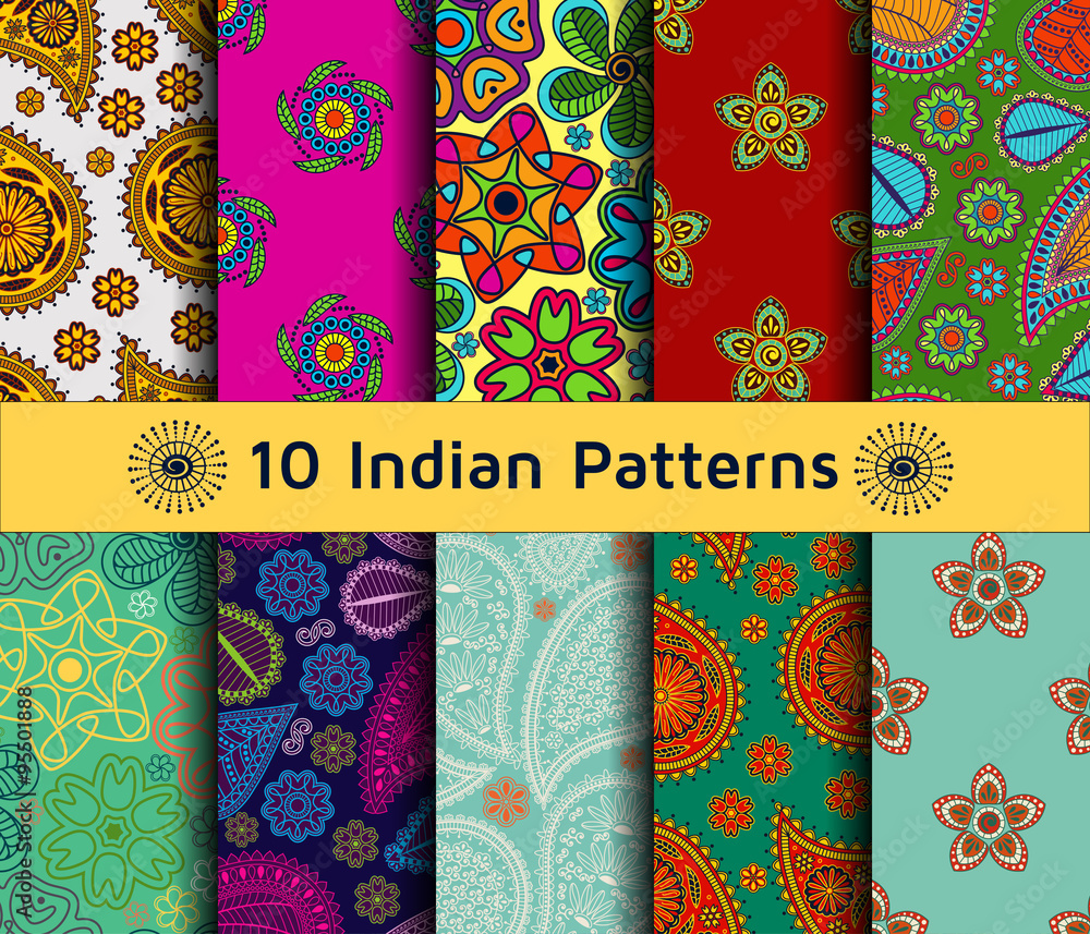 Set of Indian seamless patterns. Paisley backgrounds in ethnic style ...