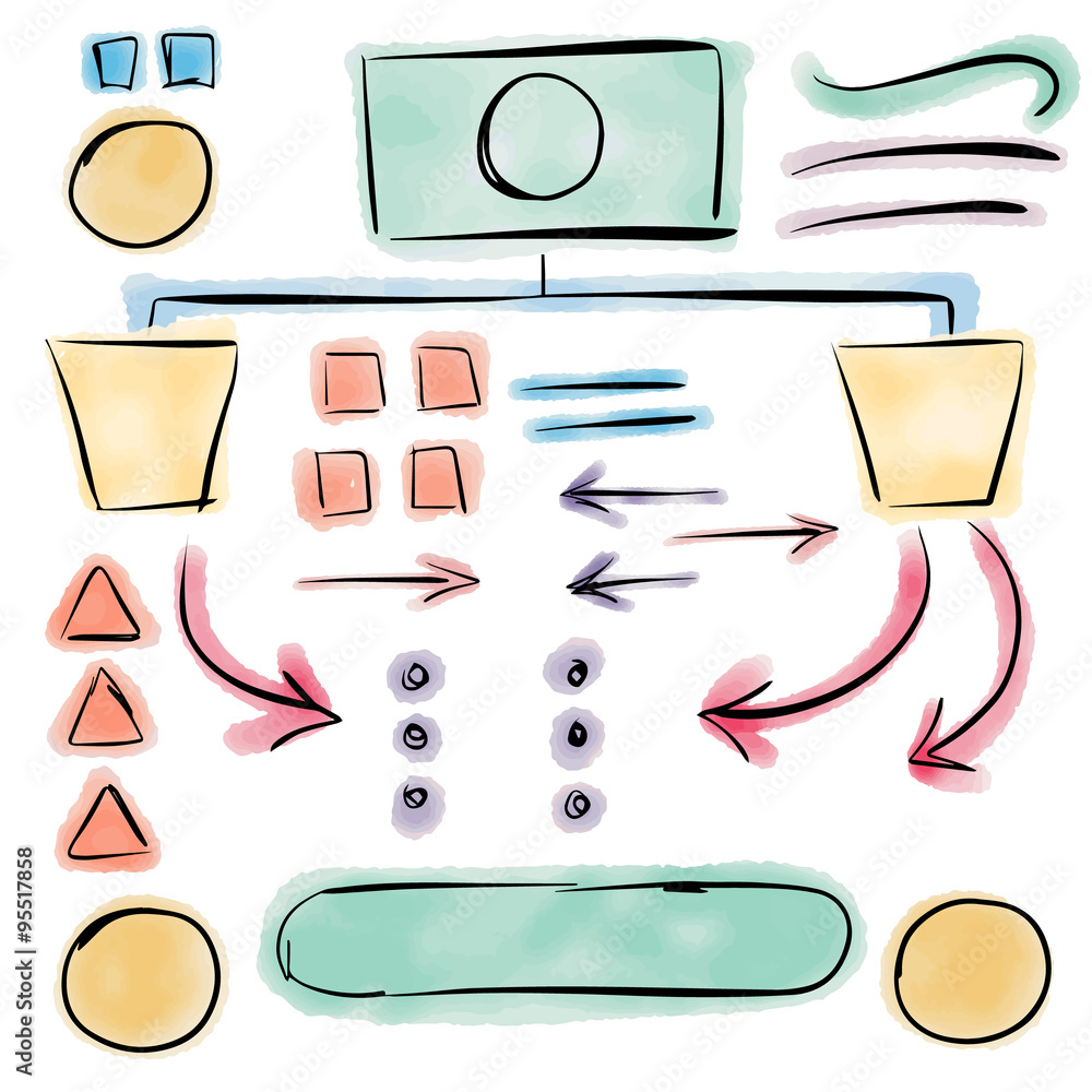 Flowing Decision Tree or Flowchart Graphic Elements with Hand Drawn ...