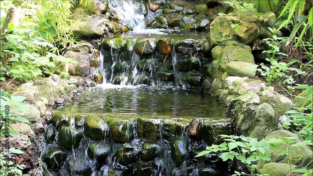decoration waterfall over stone, garden design, background Stock Video ...